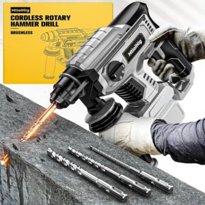 cordless rotary hammer drill for dewalt 20v max battery, brushless sds-plus hammer drill with safety clutch for concrete/masonry, 1500 rpm, 4 modes with 360°auxiliary handle, including 4 drill bits