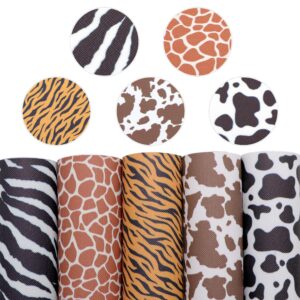 david angie animal texture faux leather sheet printed synthetic leather fabric assorted 5 pcs 7.7" x 12.9" (20 cm x 33 cm) for hair accessories diy crafts making (mix)