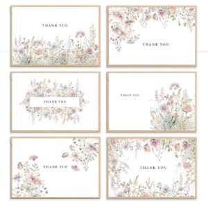 slapaflife floral thank you cards with envelopes, 48 pack - 4x6 inches, perfect for baby shower, wedding, graduation, and other occasions