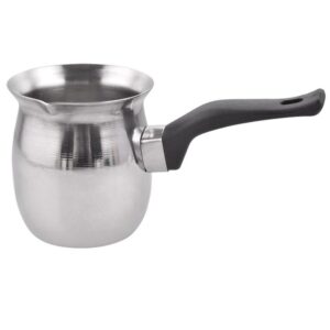 1 stainless steel milk warmer stove top turkish coffee pot butter melting 34oz steamer frother latte cappuccino pour spout saucepan frothing steaming warming heat resistant contoured handles make hot