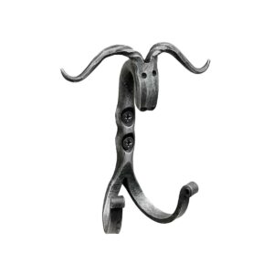 living ideas hand forged bull’s head double hook wrought iron handmade wall mounted rustic hook with ring holder blacksmith farmhouse decor coat rack antique finish heavy duty kitchen towel hooks