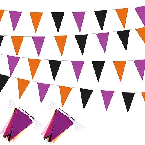 Tatuo 656 ft Halloween Pennant Banner 20 Pcs Purple Orange Black Triangle Flag Banner Fabric Bunting Halloween Party Hanging Decoration Flag Bunting Garland for Indoor Outdoor Wedding Garden Birthday