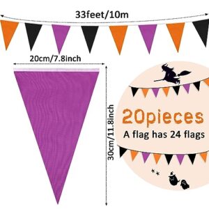 Tatuo 656 ft Halloween Pennant Banner 20 Pcs Purple Orange Black Triangle Flag Banner Fabric Bunting Halloween Party Hanging Decoration Flag Bunting Garland for Indoor Outdoor Wedding Garden Birthday