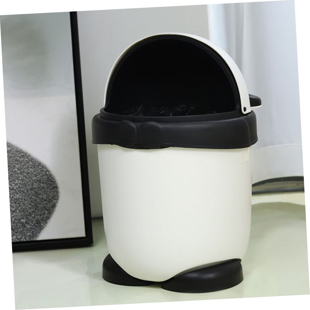 FUNOMOCYA 's Room Small Dinosaur Trash Can Mini Trashcan Desk Garbage Can Car Trash Can with Lid Bedroom Trash Can Waste Container Waste Paper Basket Plastic Cartoon Waste Bin Panda