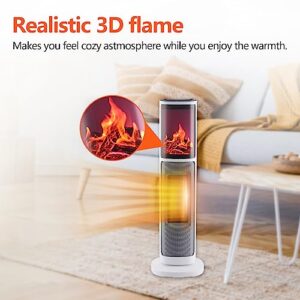 Trendgear Tower Heater for Indoor Use, 750/1500W Ceramic Space Heater with Thermostat&Oscillating, Digital Space Heater with Realistic 3D Flame, Timer and Remote Control