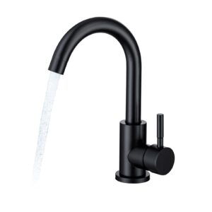 deoler bathroom sink faucet, 360° swivel spout lavatory vanity faucet single handle rv kitchen bar sink faucet single hole bathroom faucet, matte black, mpvi002