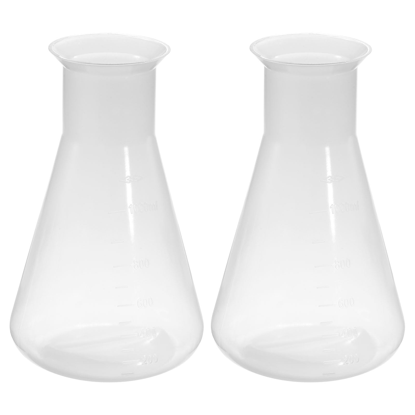 PATIKIL 1000ml Plastic Erlenmeyer Flask, 2 Pack Wide Mouth Conical Flask for Laboratory, Clear