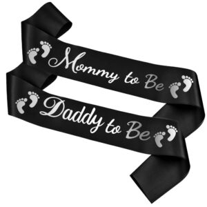 gdto8820 2pcs mommy to be & daddy to be baby shower sash black, baby shower party gifts for new mom dad gender reveal supplies decorations favors