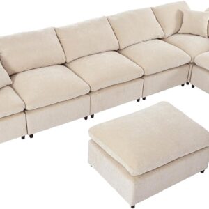 JURMALYN 129.3" Oversized Modular Sectional Sofa Couch for Living Room L U Shaped Sofa with Ottoman, Corner Convertible Sectional Couch for Home Office Spacious Space -Beige