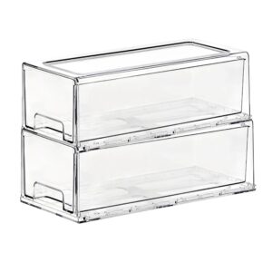 simpexpe stackable storage drawer, pull out plastic food fridge organizer bins for pantry shelf refrigerator organization kitchen bathroom cabinet closet office clear -2pack