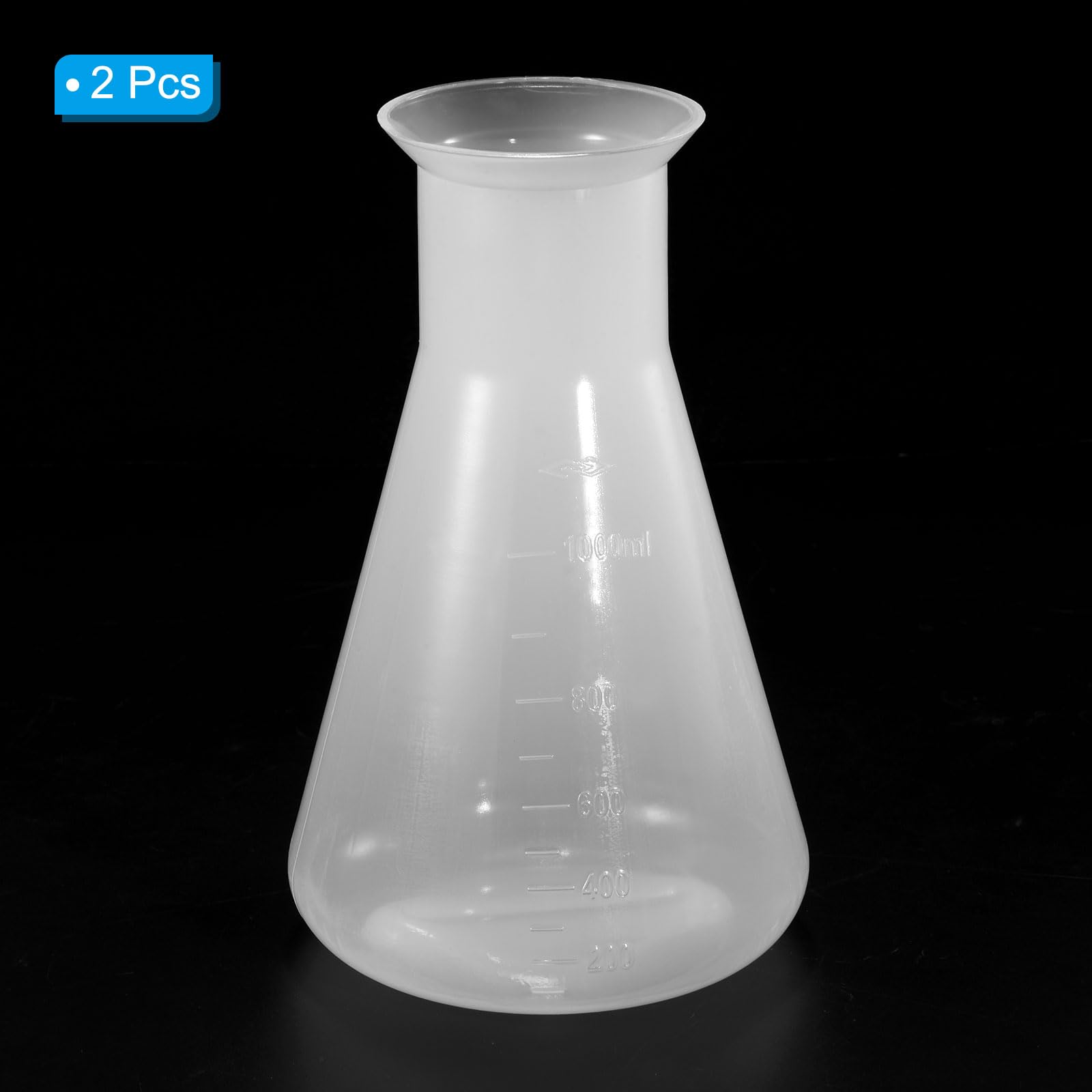 PATIKIL 1000ml Plastic Erlenmeyer Flask, 2 Pack Wide Mouth Conical Flask for Laboratory, Clear