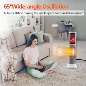 Trendgear Tower Heater for Indoor Use, 750/1500W Ceramic Space Heater with Thermostat&Oscillating, Digital Space Heater with Realistic 3D Flame, Timer and Remote Control