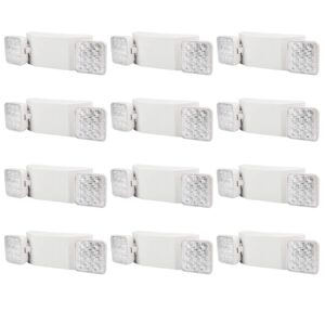 akt lighting commercial emergency light, ul certified, white emergency light fixture with 2 led square heads adjustable & backup batteries exit lighting (12 pack)