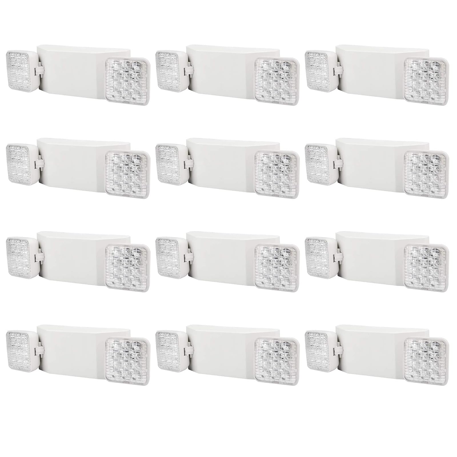 AKT LIGHTING Commercial Emergency Light, UL Certified, White Emergency Light Fixture with 2 LED Square Heads Adjustable & Backup Batteries Exit Lighting (12 Pack)