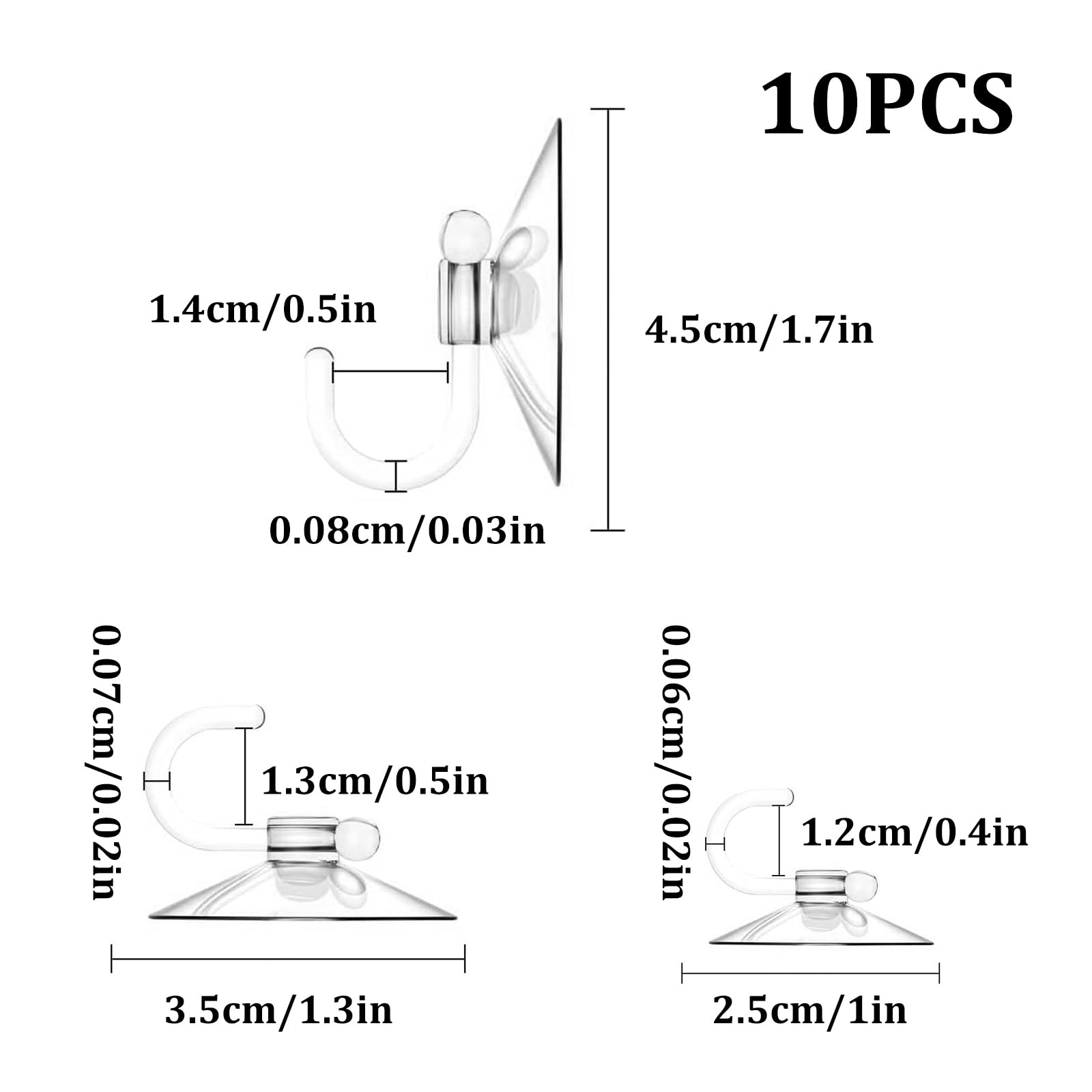 LuckyOpt Suction Cup Hooks, 10Pcs Removable Window Suction Cups with Hooks Including 3 Sizes for Glass, PVC Suction Cups with Hooks for Shower, Bathroom and Kitchen (Round)