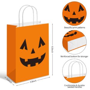 16 Pieces Halloween Pumpkin Gift Candy Bags Halloween Paper Bags with Handle Trick or Treat Bags Party Favor for Halloween Party Decorations