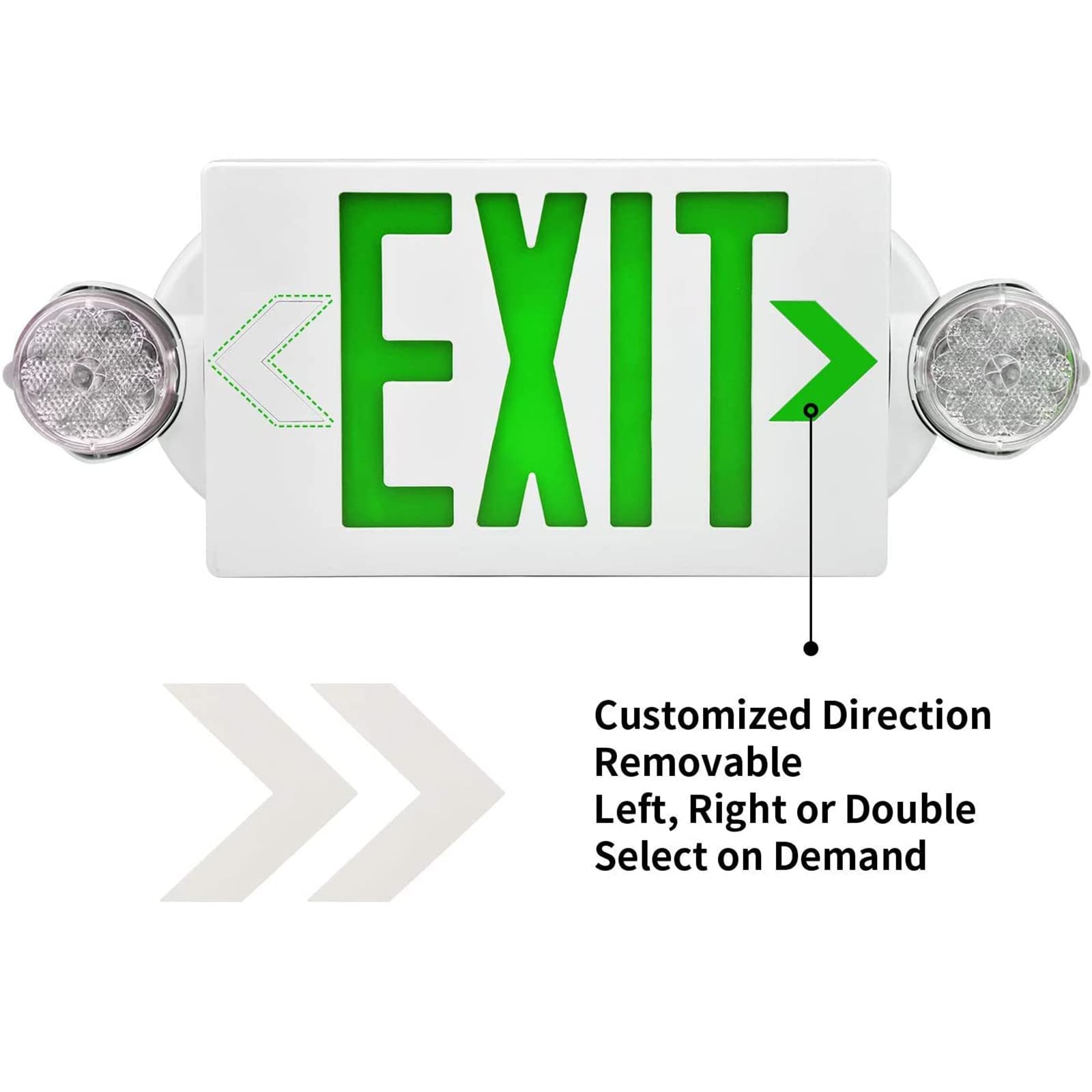 AKT LIGHTING LED Emergency Light & Exit Sign Combo, Green Exit Sign, UL Certified Emergency Exit Light, Adjustable Lamps with Back-up Battery for Business (Green 6 Pack)