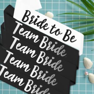 Team Bride 7pc Satin Sash Set - Sophisticated & Fun Party Favors for Bachelorette Party, Bridal Shower & Wedding Party (7pc Set, White & Black)