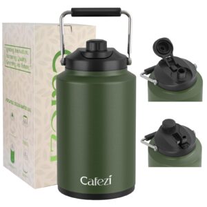 cafezi 1 gallon water jug insulated, 2-in-1 lid, flip straw and spout, vacuum insulated stainless steel gallon water bottle for cold & hot drinks, leak proof, great for workouts, yoga, fishing, hiking