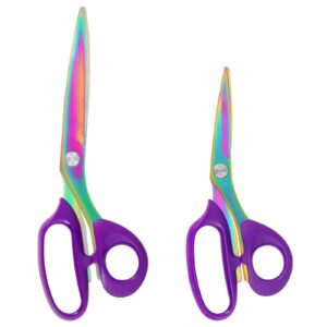 asdirne fabric scissors, dressmaking scissors with heavy duty titanium plated stainless steel, tailor scissors for cutting fabrics and leather, purple, set of 2 (26cm/21cm)