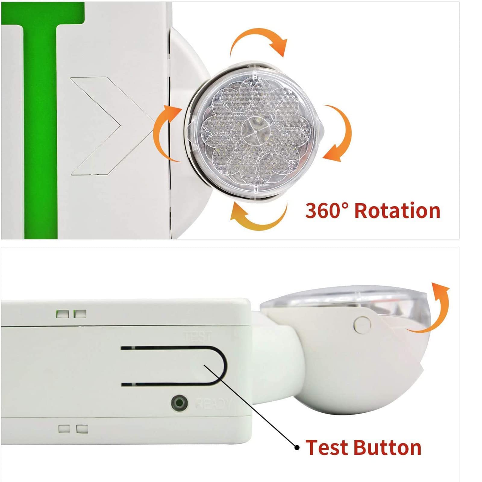 AKT LIGHTING LED Emergency Light & Exit Sign Combo, Green Exit Sign, UL Certified Emergency Exit Light, Adjustable Lamps with Back-up Battery for Business (Green 6 Pack)