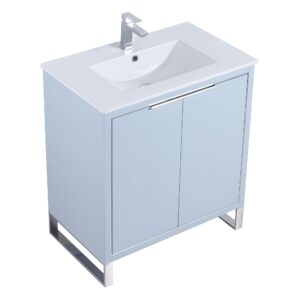 Fine Fixtures Opulence Collection 30 in. W x 18 in. D x 33 in. H Bathroom Vanity in Pastel Blue with White Ceramic Sink - Chrome Hardware