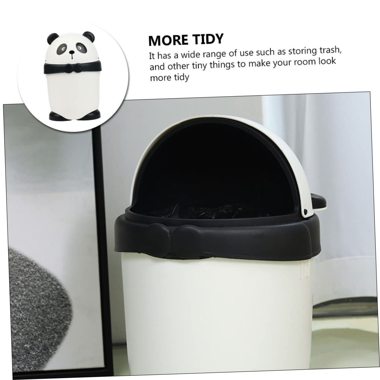 FUNOMOCYA 's Room Small Dinosaur Trash Can Mini Trashcan Desk Garbage Can Car Trash Can with Lid Bedroom Trash Can Waste Container Waste Paper Basket Plastic Cartoon Waste Bin Panda