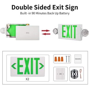 AKT LIGHTING LED Emergency Light & Exit Sign Combo, Green Exit Sign, UL Certified Emergency Exit Light, Adjustable Lamps with Back-up Battery for Business (Green 6 Pack)