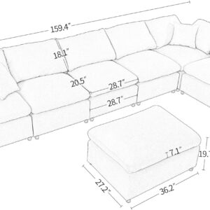 JURMALYN 129.3" Oversized Modular Sectional Sofa Couch for Living Room L U Shaped Sofa with Ottoman, Corner Convertible Sectional Couch for Home Office Spacious Space -Beige