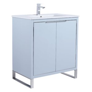 fine fixtures opulence collection 30 in. w x 18 in. d x 33 in. h bathroom vanity in pastel blue with white ceramic sink - chrome hardware