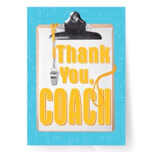 designer greetings special thoughts, thank you, coach greeting card, clipboard and silver foil design (6 cards with envelopes) – perfect for any sport!