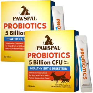 probiotics for dogs and cats, 5 billion cfu, veterinarian formulated, digestive & immune health, gut flora balance, all natural probiotic powder, chicken liver flavor, 40 sticks