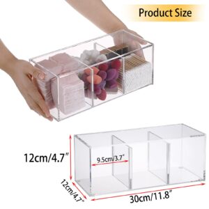 Hipiwe Acrylic Organizer with Lid Clear Jewelry Display Case Divided Bathroom Organizer Box Multi-purpose Desktop Organizer for Jewelry Cosmetic Candy Hair Accessories,Rectangle with 3 Compartment