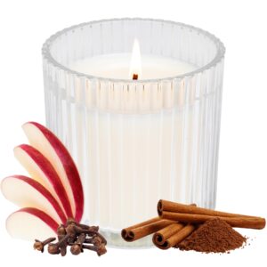 sweet water decor hello fall candle - candle fall scents with cider, cinnamon, cloves and nutmeg for home - fall soy candles with 60 hours burn time - 11oz clear fluted ribbed jar soy fall candle