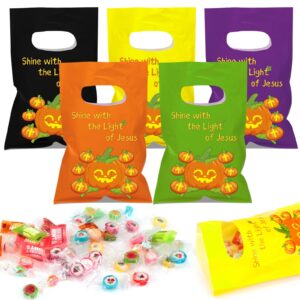 300 Pcs Halloween Religious Pumpkin Candy Bags for Kids Bulk Christian Jesus Bible Gift Goody Bags Halloween Trick or Treat Bags for Halloween Party Favor