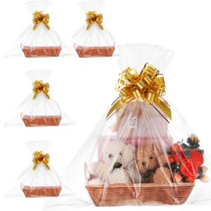 soaoo 4 set baskets for gifts empty bulk 14 x 10 x 2.8 inch christmas large wicker storage basket with handle and gift bags and golden bows for christmas thanksgiving party diy gifts