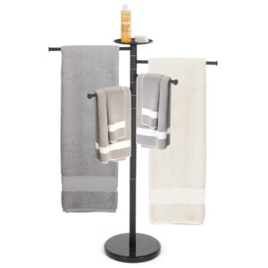 tonchean freestanding towel rack for bathroom, 4 swivel arms standing towel racks with weighted marble base, towel holder for bathroom bedroom