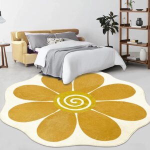 USTIDE Large Round Flower Rug 63 Inch,Floral Circle Area Rug Living Room Bedroom Washable Soft Floor Mat Bedroom Rug for Girls Room