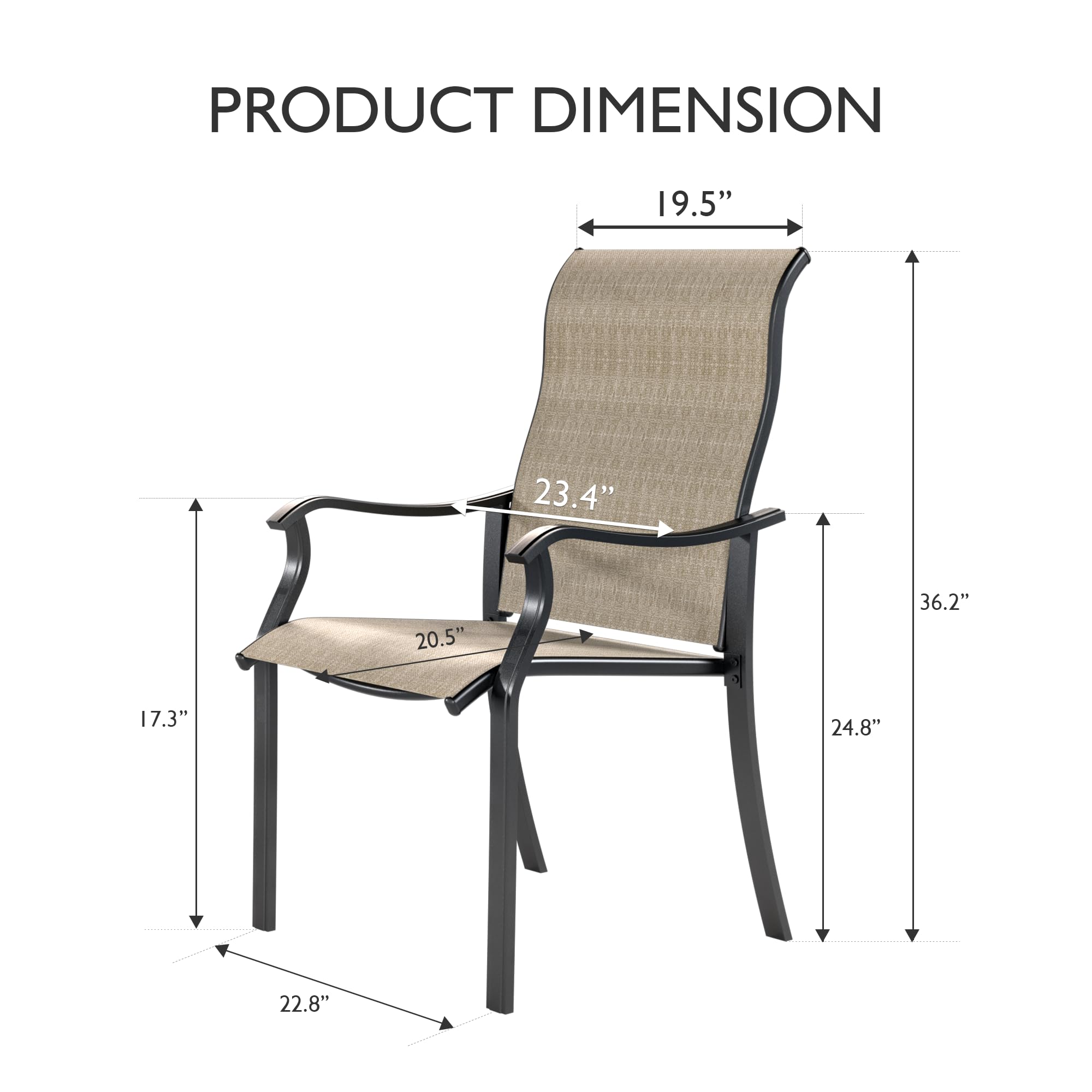 UDPATIO Patio Dining Chairs Set of 6, Outdoor Textilene Dining Chairs with High Back, Patio Furniture Chairs with Armrest, Metal Frame for Lawn Garden Backyard Deck, Brown