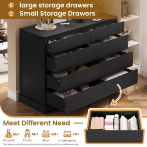 EPHEX 8 Drawers Bedroom Dresser, Modern Large Double Dressers for Bedroom, Black Storage Organizer Chest of Drawers for Living Room, Entryway, Dimensions 51.6''L x 15.7''D x 37.7''H