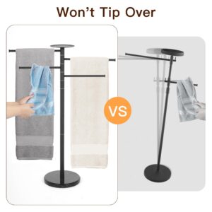 tonchean Freestanding Towel Rack for Bathroom, 4 Swivel Arms Standing Towel Racks with Weighted Marble Base, Towel Holder for Bathroom Bedroom