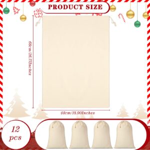 Abbylike 12 Pcs Santa Sublimation Blank Christmas Sacks with Drawstring Large Christmas Natural Cotton Heavy Duty Sack Laundry Bags for Xmas Gift Giving Sublimation Drawstring Bags 18.9 x 26.8 Inch