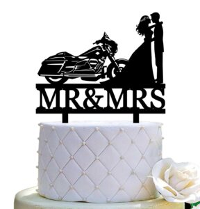 yuezoloz street glide motorcycle wedding cake topper, ride with me forever cake topper, motorcycle wedding topper couple on harley davidson for wedding/anniversary/bridal shower party decor