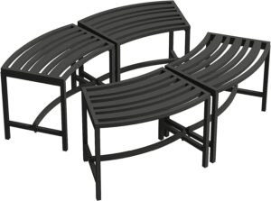 mingyall heavy duty curved fire pit bench set of 4, metal outside bench, outdoor fire pit seating, steel backless fire pit bench for garden, patio, porch, backyard, plant stand