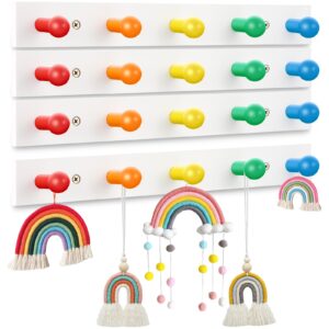 maitys 4 pcs kids coat rack wall mount rainbow kids wall hooks wooden coat hooks cute coat rack wall mounted for kid's towels backpacks bedroom bathroom playroom classroom, multicolor