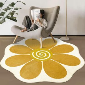 USTIDE Large Round Flower Rug 63 Inch,Floral Circle Area Rug Living Room Bedroom Washable Soft Floor Mat Bedroom Rug for Girls Room