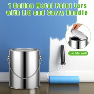 Uiifan 4 Pcs 1 Gallon Empty Paint Cans with Lids Metal Paint Bucket with Handle Paint Containers Paint Pail Tin for Paint Varnish Craft DIY Art Supply Storage (Silver)