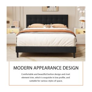 alazyhome Twin Size Upholstered Platform Bed Frame with Button Tufted Linen Headboard Wood Slat Support Easy Assembly No Box Spring Needed Black