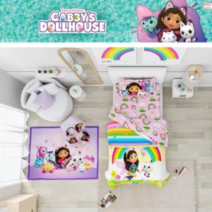 Franco DreamWorks Gabby's Dollhouse Cakey, Mercat and Pandy Kids Bedding Super Soft Comforter and Sheet Set, 4 Piece Twin Size, (Official Licensed Product)