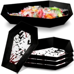 dandat 4 pcs halloween candy bowl plastic serving tray with spooky bloodstain halloween trick or treat candy dishes melamine halloween creepy bowl for halloween party supply(coffin shape)